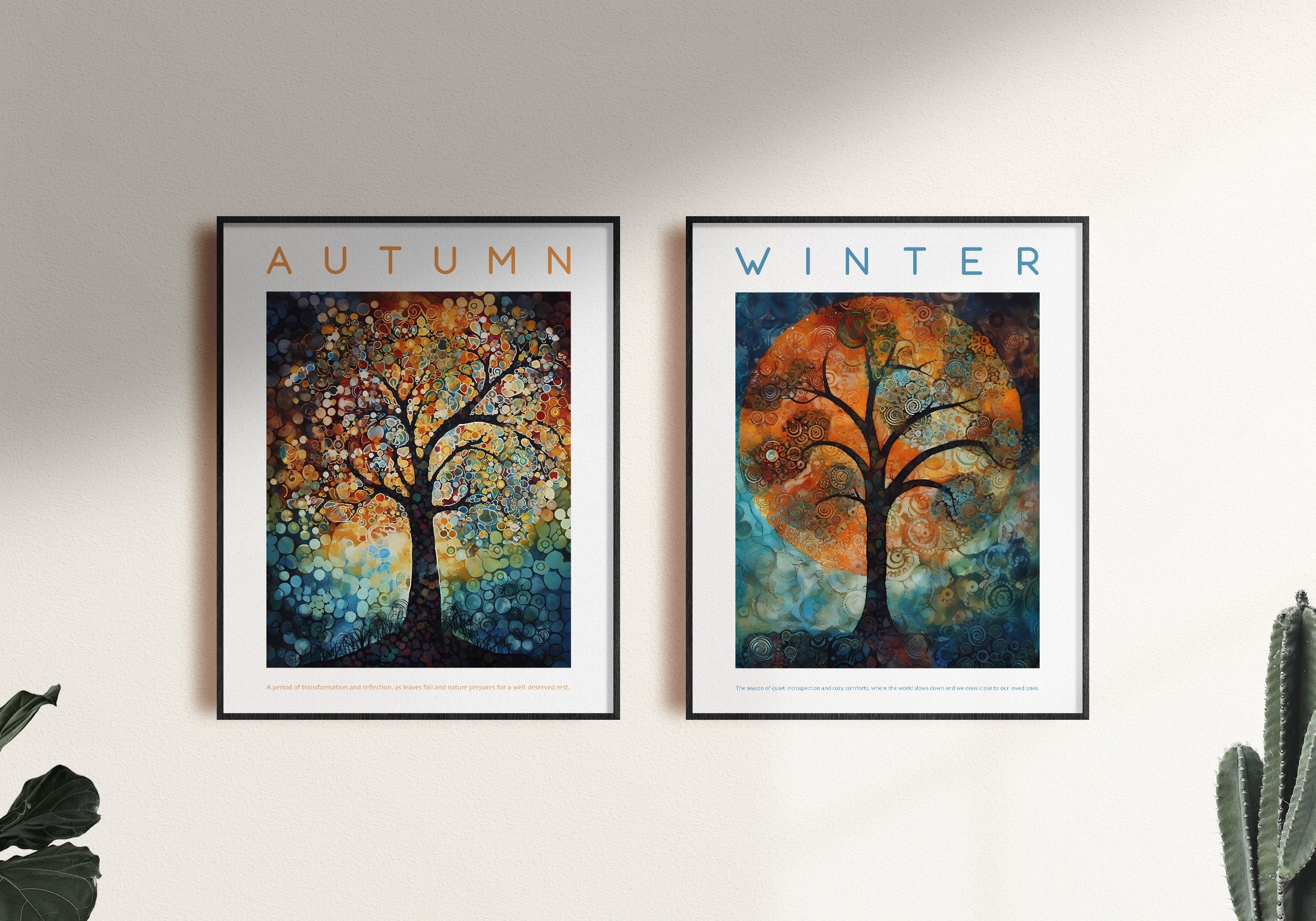 Set of 4 Seasonal Tree of Life Wall Art Set Nature-inspired Home Decor ...