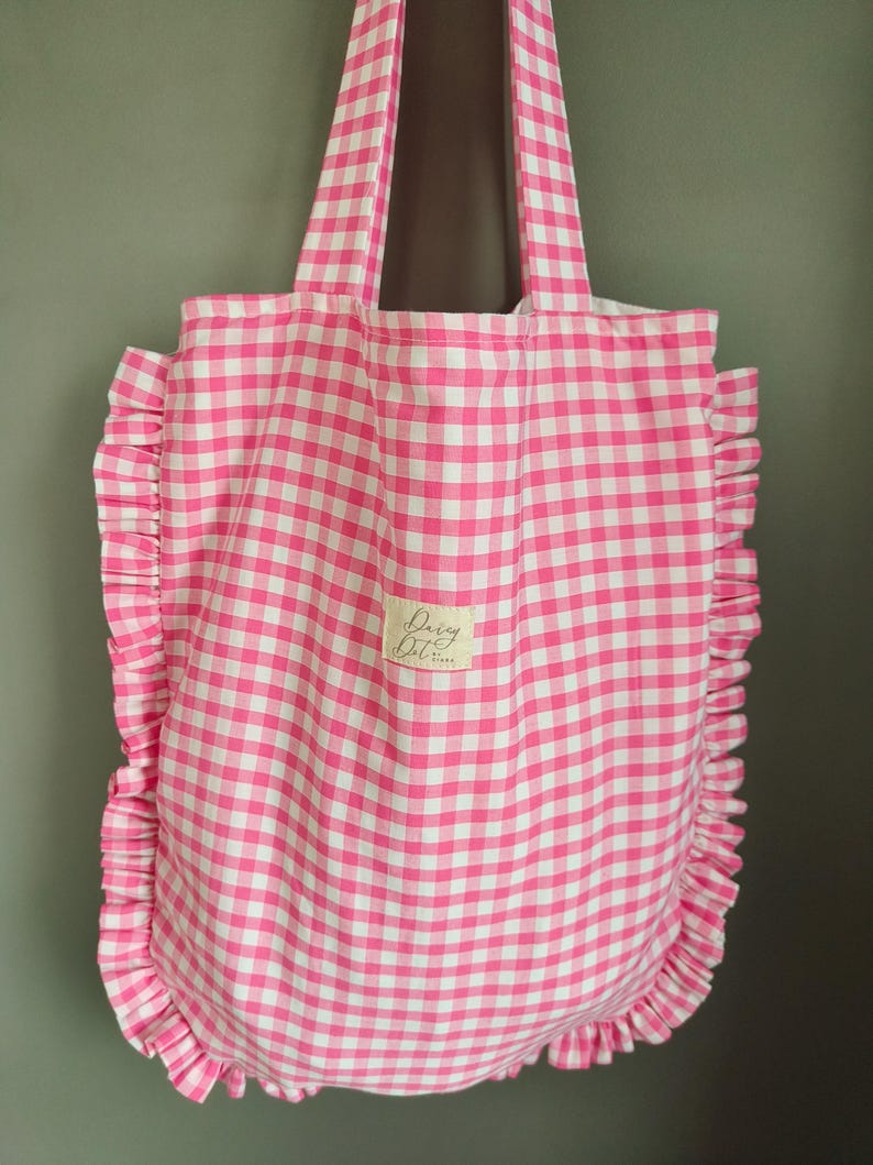 Gingham Ruffle Tote Bag - Etsy