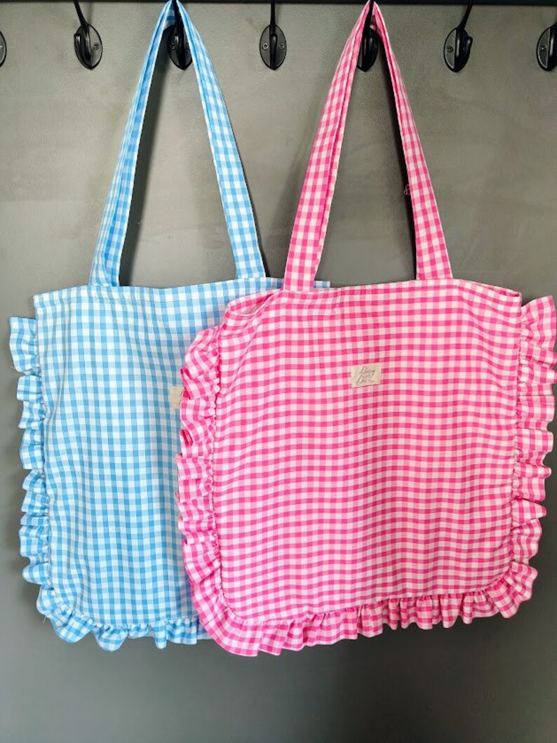 Gingham Ruffle Tote Bag - Etsy