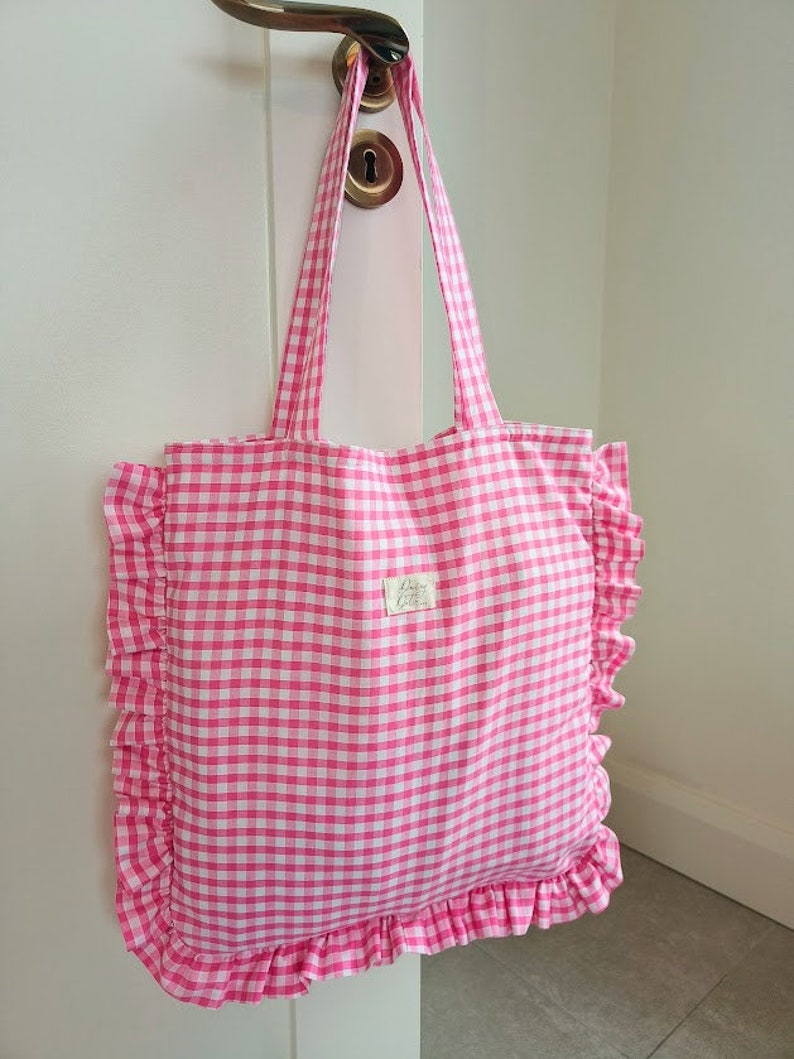 Gingham Ruffle Tote Bag - Etsy