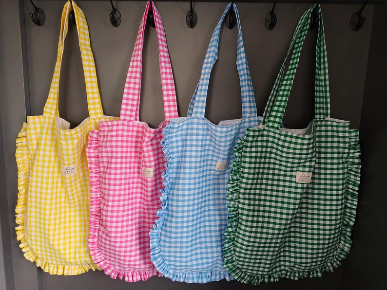 Gingham Ruffle Tote Bag - Etsy