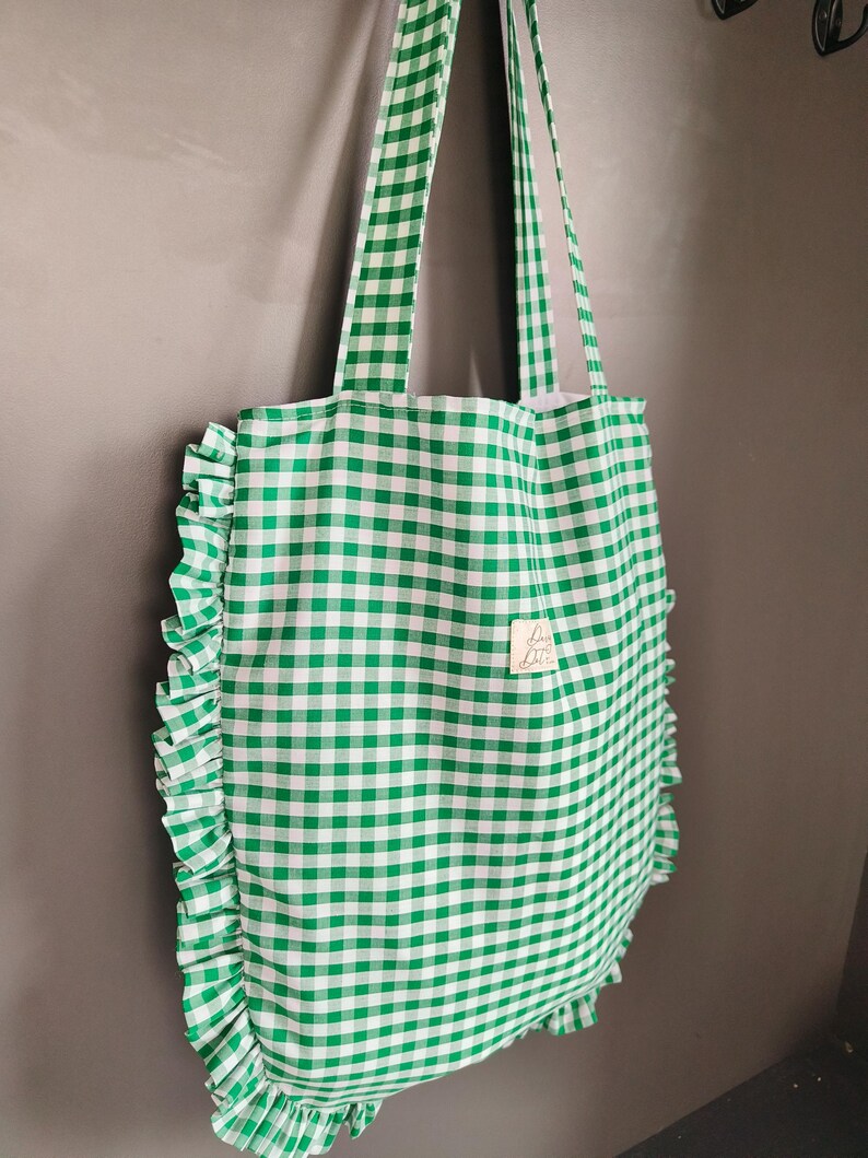 Gingham Ruffle Tote Bag - Etsy