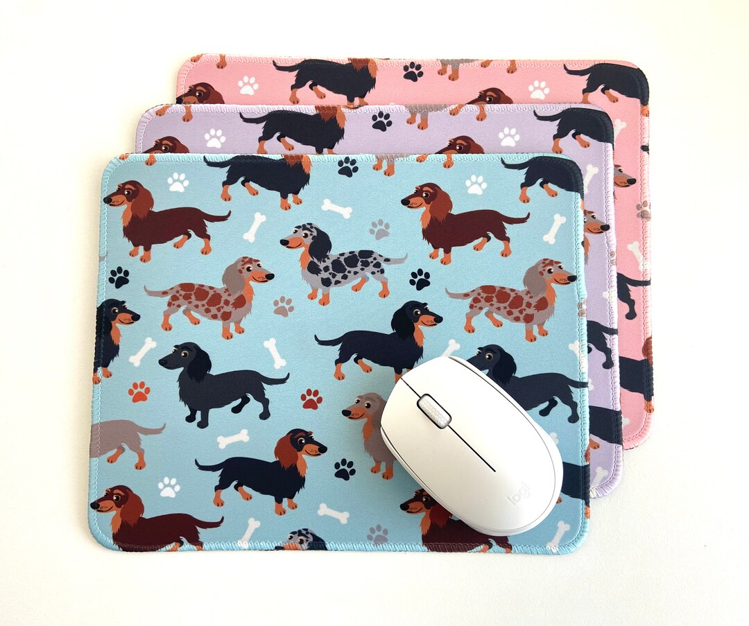 Dachshund Mousepad: Cute Longhaired Dogs, Paw Prints Pattern - Etsy