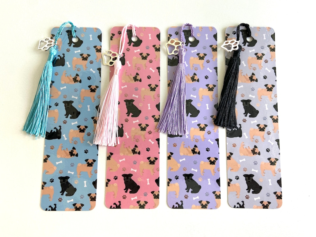 Cute Pug Bookmark, Black Pugs Lover Unique Gifts Dog Paw Charm and ...