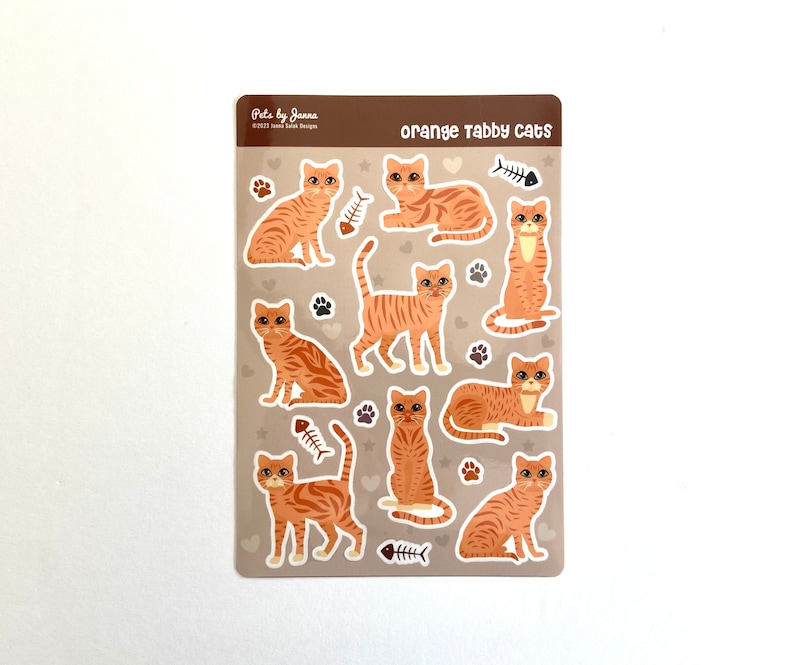Orange Tabby Cat Sticker Sheet: Glossy Vinyl Water-resistant Stickers ...