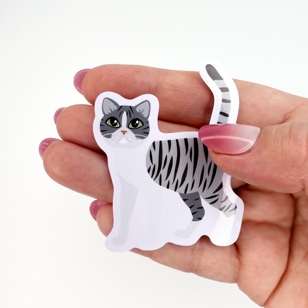 Gray Tabby Cat Sticker: Waterproof Vinyl Decal - Etsy