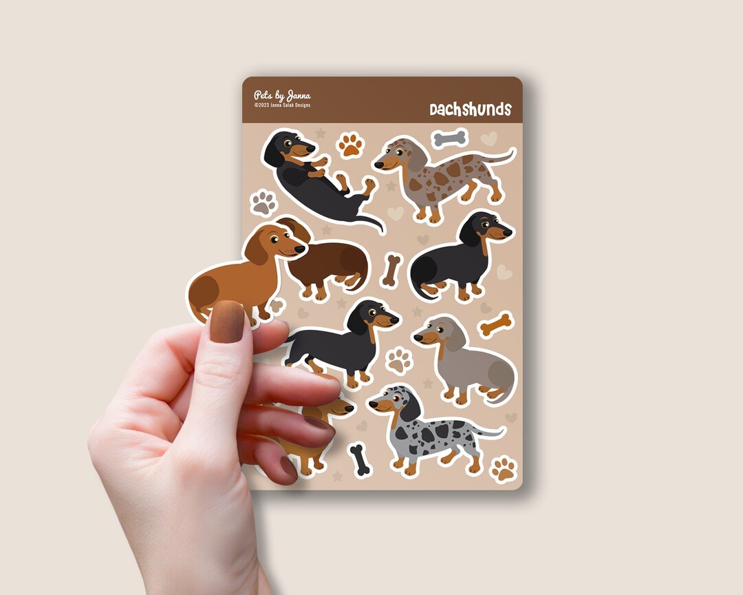 Dachshund Sticker Sheet Glossy Vinyl Cute Dachshunds Paws and Bones Dog ...