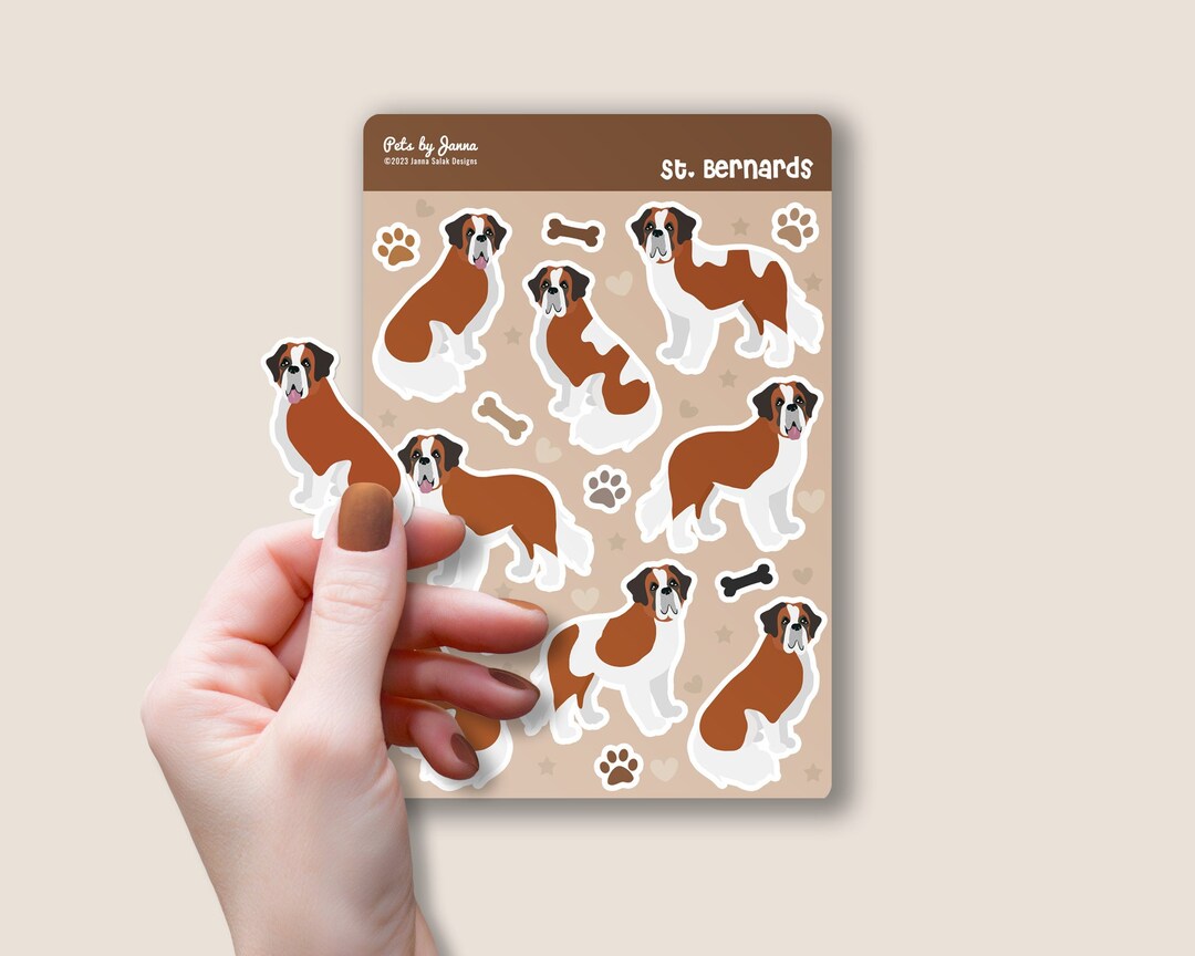 Saint Bernard Dog Sticker Sheet: Glossy Vinyl Water-resistant Stickers ...