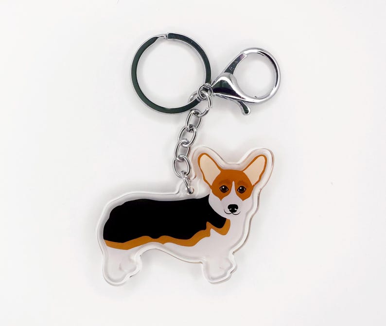 Tri Color Corgi Keychain: Clear Acrylic Charm, Silver Key Ring - Etsy
