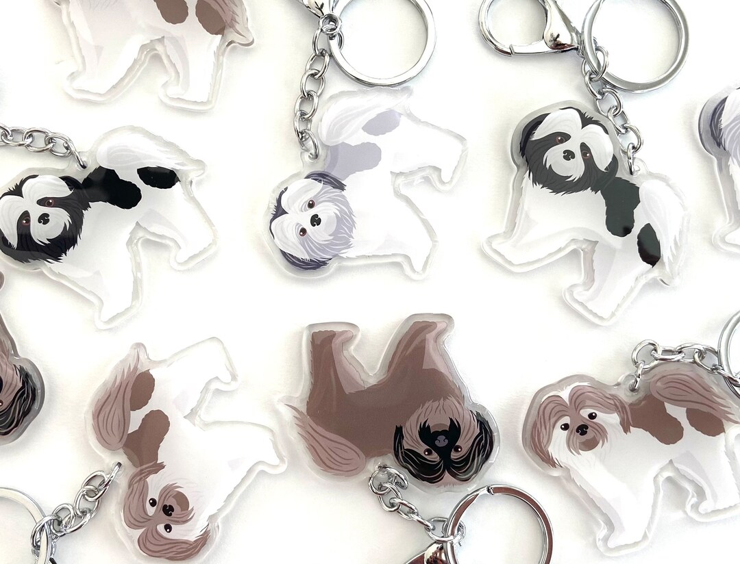 Shih Tzu Keychain Cute Charm Clear Plastic and Resin Silver - Etsy