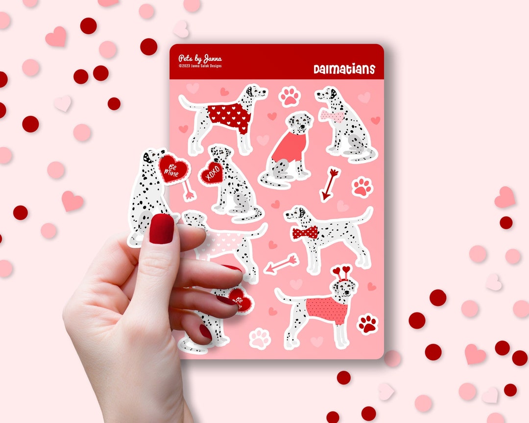 Valentine Dalmatian Sticker Sheet: Glossy Vinyl Dog Stickers - Etsy