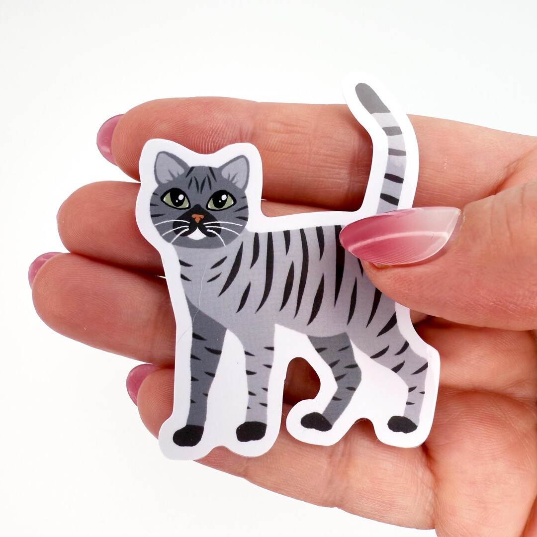 Gray Tabby Cat Sticker: Waterproof Vinyl Die Cut - Etsy
