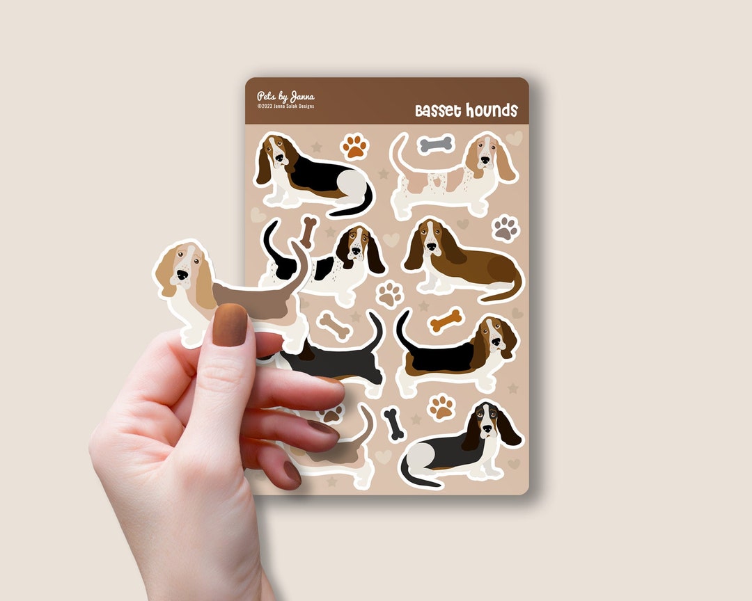 Basset Hound Sticker Sheet Glossy Vinyl Cute Basset Hounds Gift Water ...