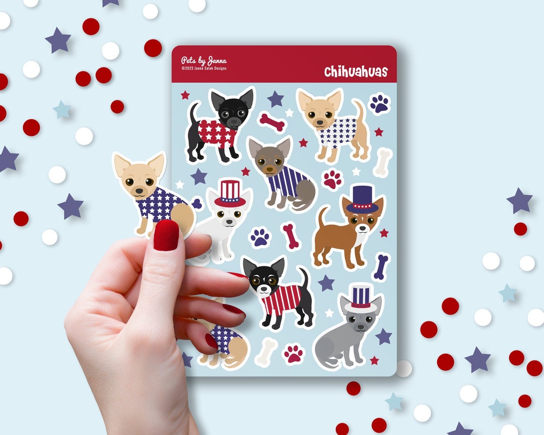 Patriotic Chihuahua Sticker Sheet: Glossy Vinyl Dog Decals - Etsy