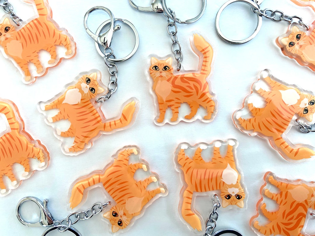 Longhaired Orange Tabby Cat Keychain Cute Charm Clear Acrylic - Etsy