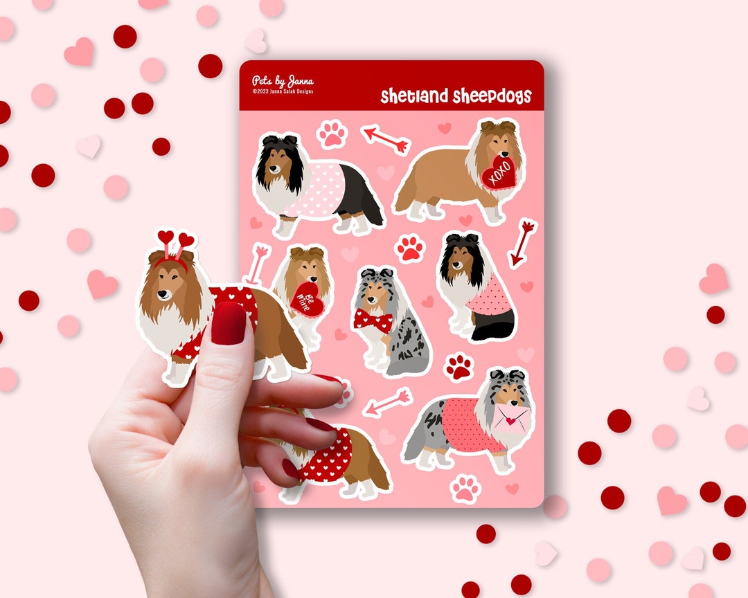 Valentine Shetland Sheepdog Sticker Sheet: Glossy Vinyl Sheltie Dog ...