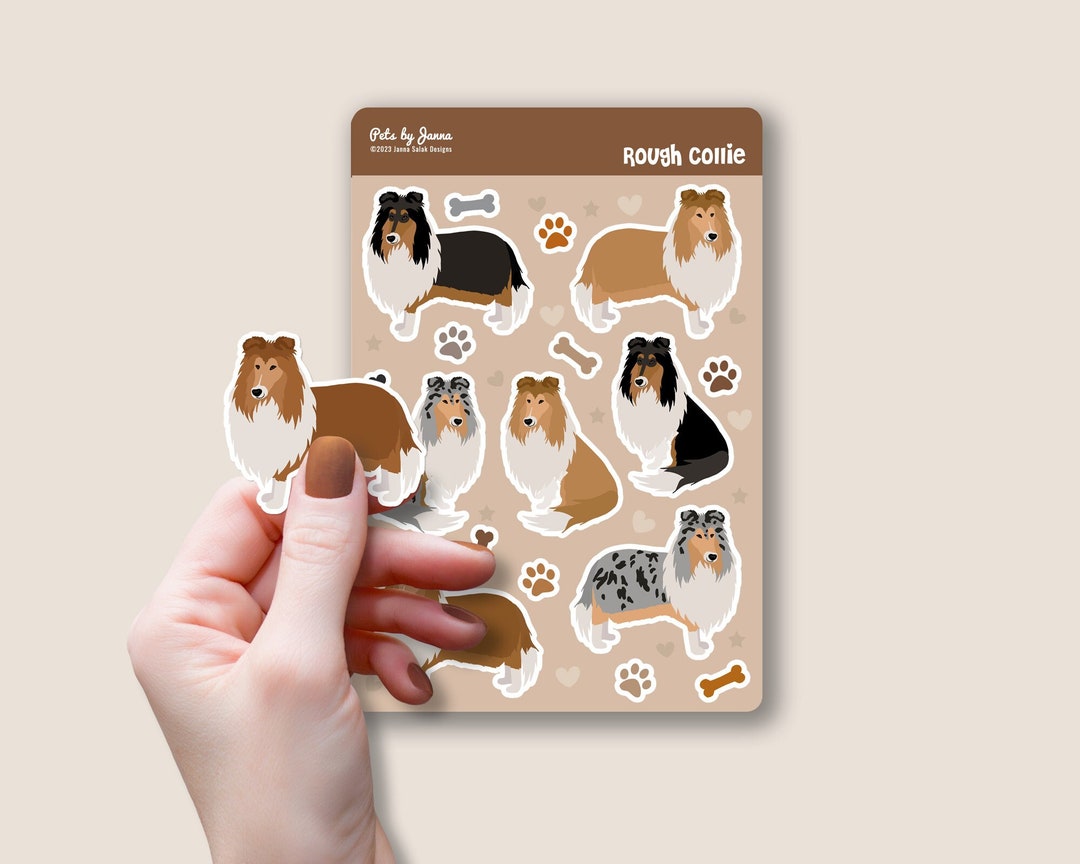 Rough Collie Sticker Sheet Glossy Vinyl Cute Collie Dogs Gift Water ...