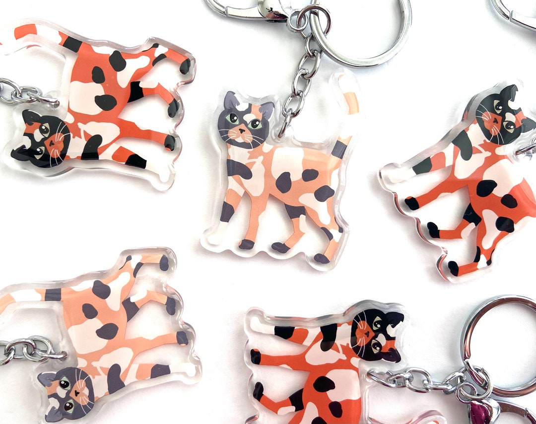 Calico Cat Keychain Cute Charm Clear Acrylic and Resin Dilute - Etsy