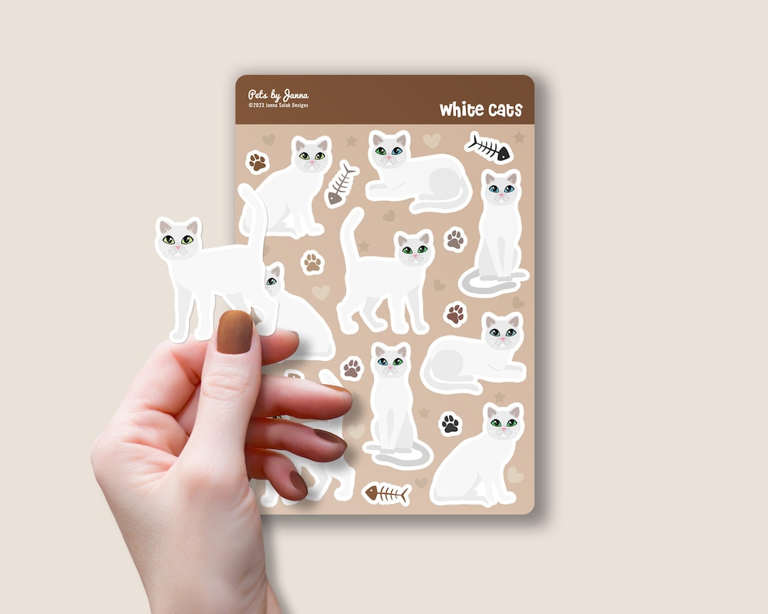 White Cat Sticker Sheet: Glossy Vinyl Water-resistant Stickers - Etsy