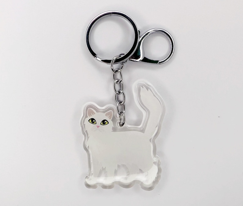Longhaired White Cat Keychain, Cute Acrylic Charm - Etsy