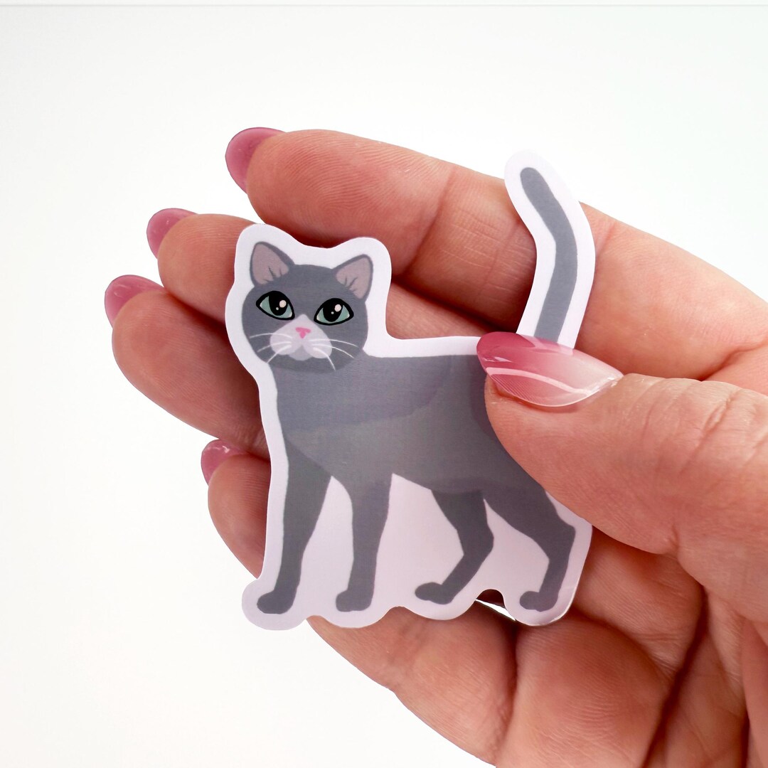 Gray Cat Sticker: Waterproof Vinyl Decal - Etsy