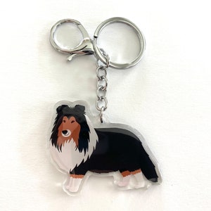 Sheltie Keychain Cute Charm Clear Plastic and Resin Silver Key Ring ...