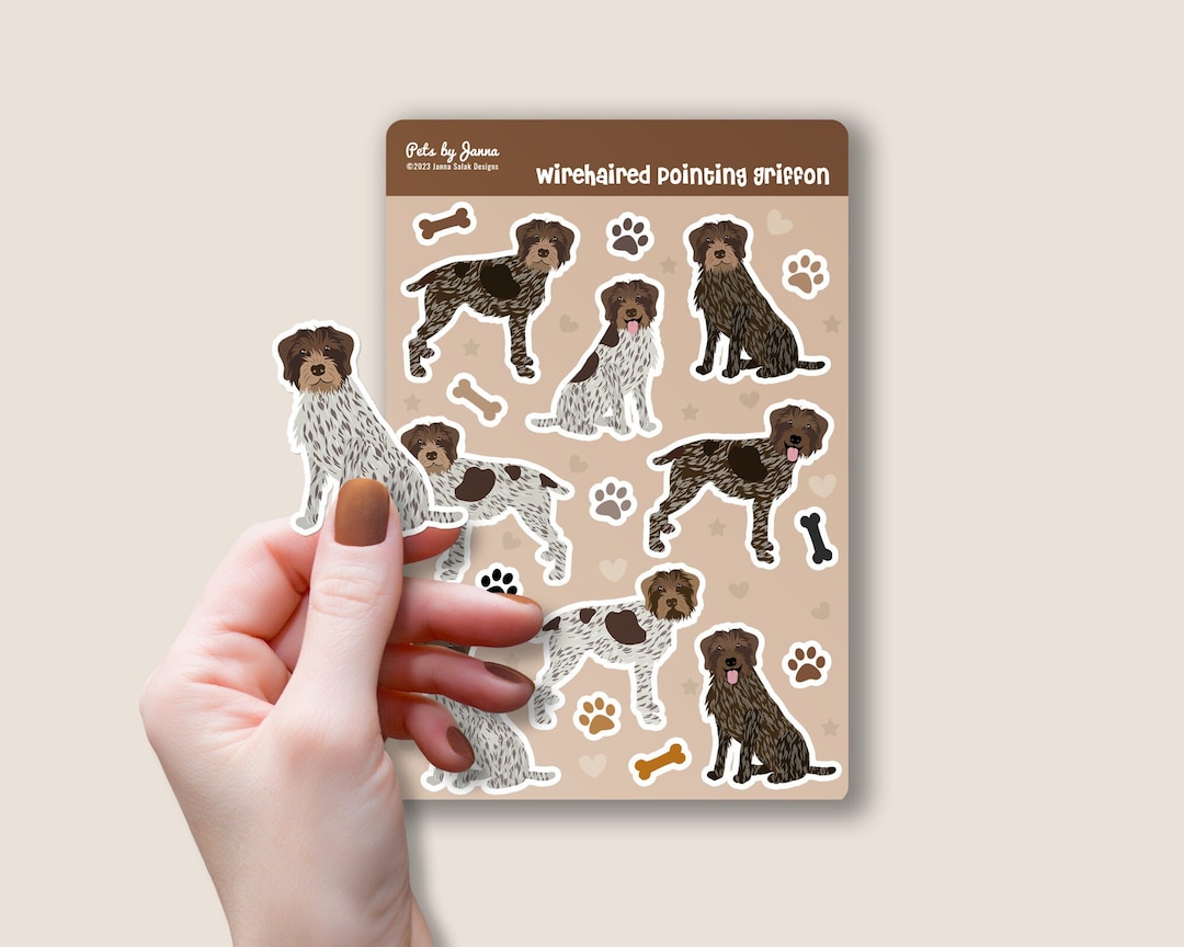 Wirehaired Pointing Griffon Sticker Sheet Glossy Vinyl Cute Korthals ...