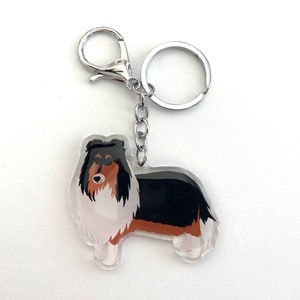 Rough Collie Keychain Cute Charm Clear Plastic and Resin Silver Key ...