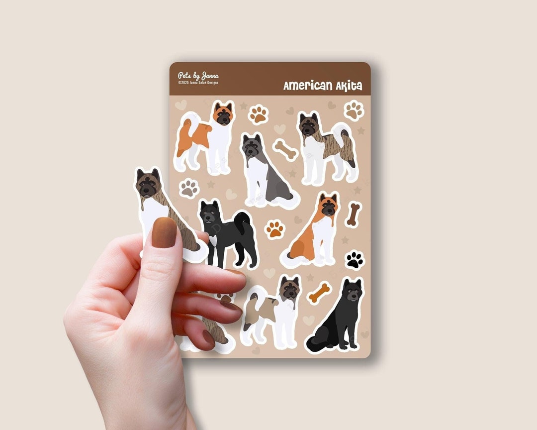 American Akita Sticker Sheet Glossy Vinyl Cute Akita Dog Gift Water ...