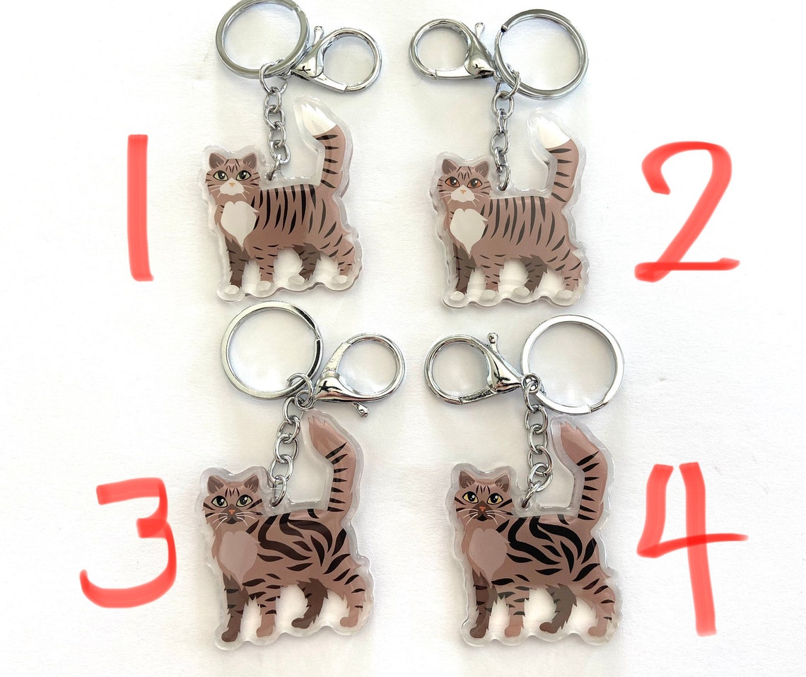 Longhaired Brown Tabby Cat Keychain Cute Charm Clear Acrylic - Etsy