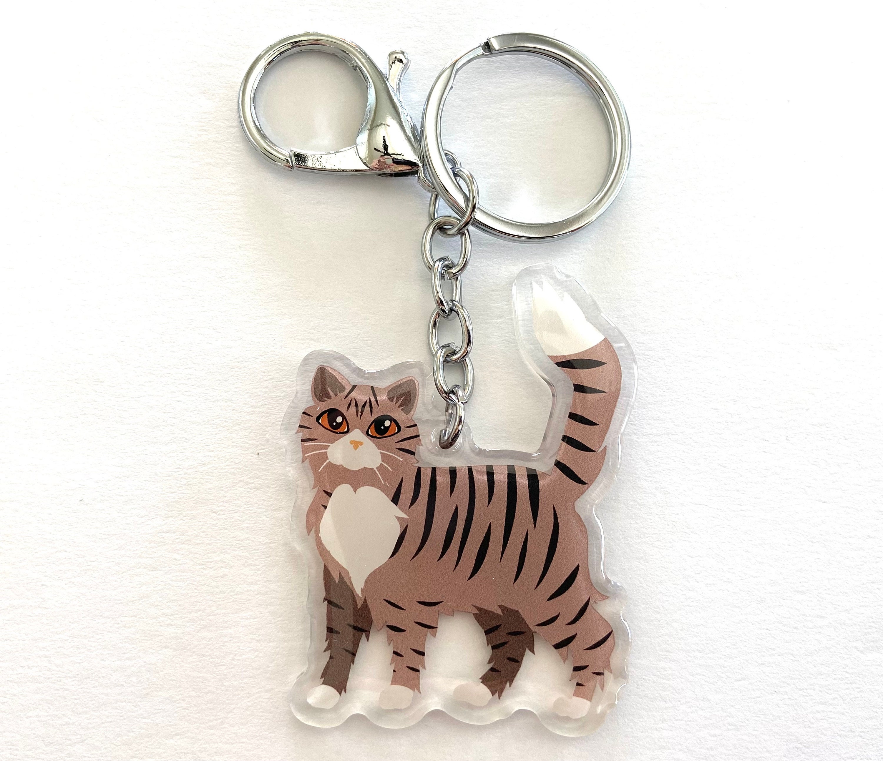 Longhaired Brown Tabby Cat Keychain Cute Charm Clear Acrylic - Etsy