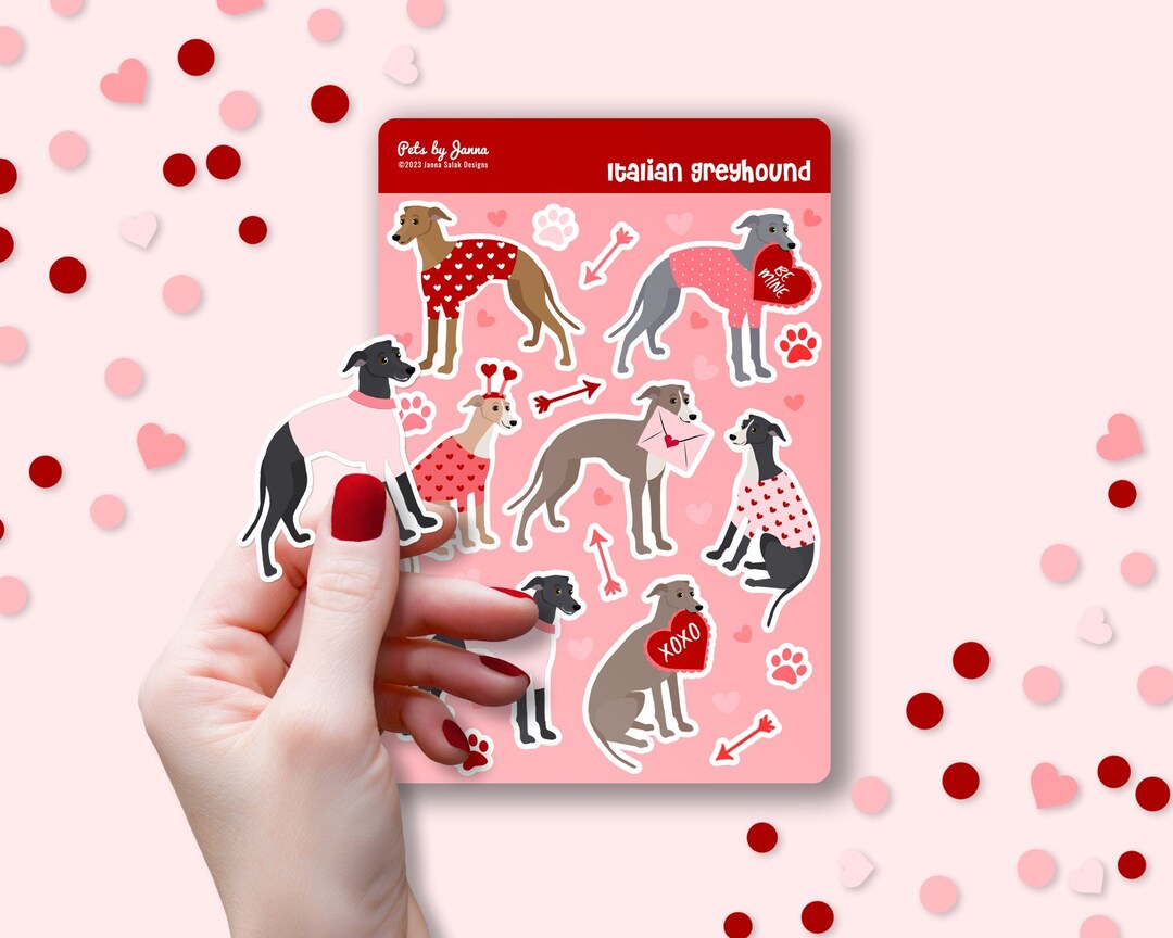 Love Italian Greyhound Sticker Sheet: Valentine's Day Vinyl Stickers - Etsy