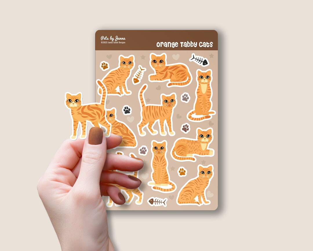 Orange Tabby Cat Sticker Sheet: Glossy Vinyl Water-resistant Stickers ...