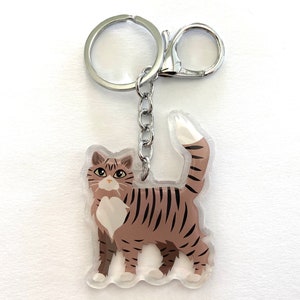 Longhaired Brown Tabby Cat Keychain Cute Charm Clear Acrylic and Resin ...