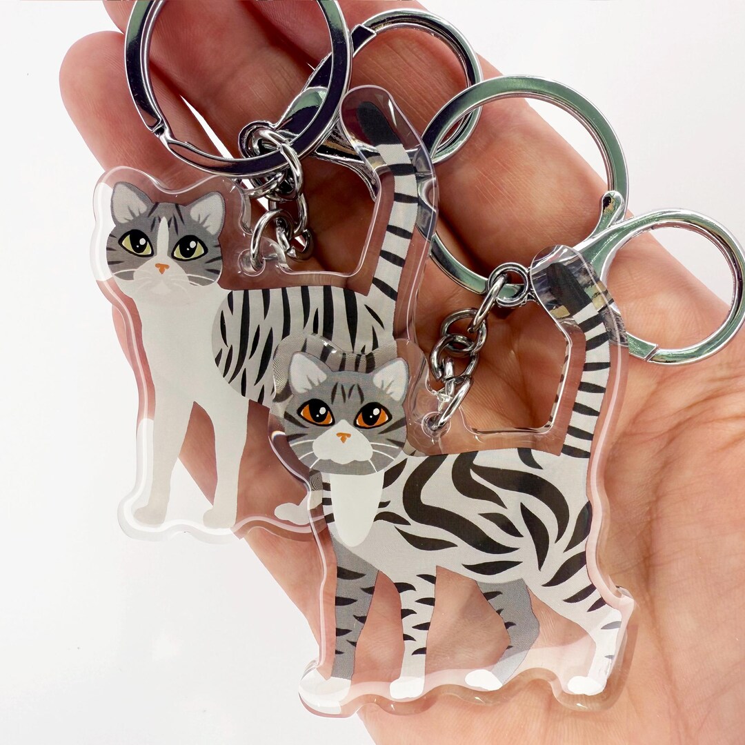 Gray Tabby Cat Keychain: Double-sided Acrylic Charm - Etsy