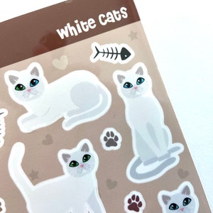 White Cat Sticker Sheet: Glossy Vinyl Water-resistant Stickers - Etsy