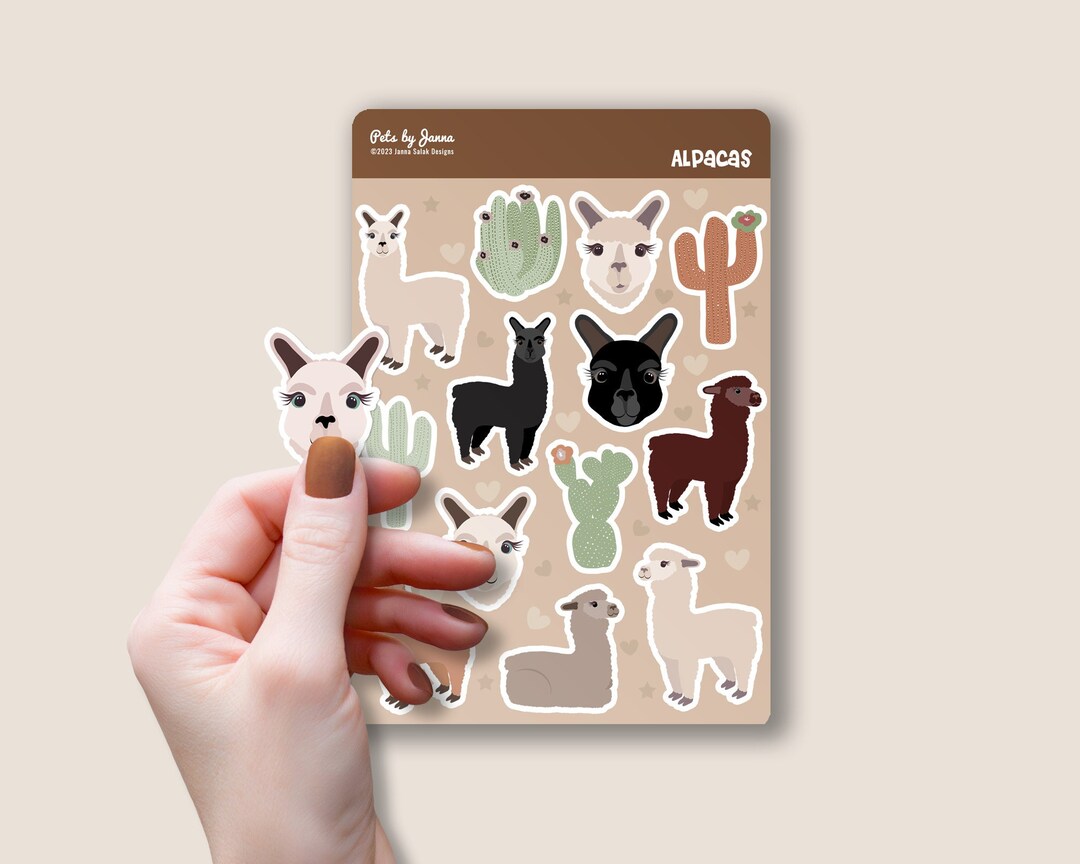 Alpaca Sticker Sheet Glossy Vinyl Cute Alpacas and Cactus Water ...