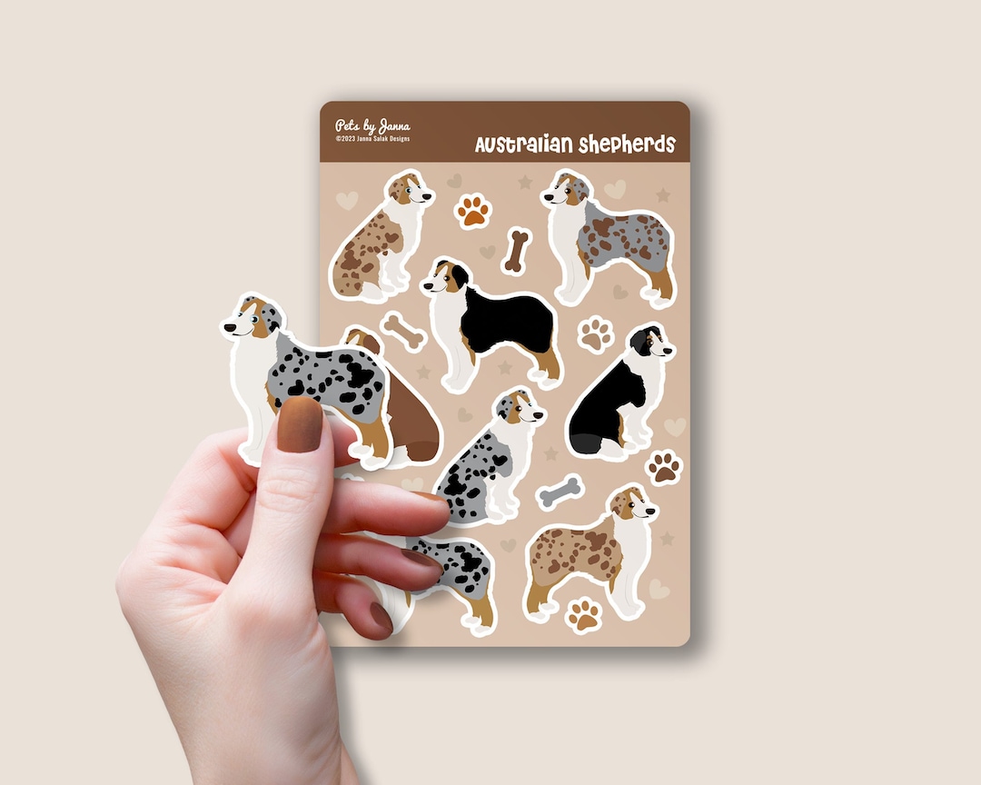 Australian Shepherd Sticker Sheet: Glossy Vinyl Aussie Dog Stickers - Etsy