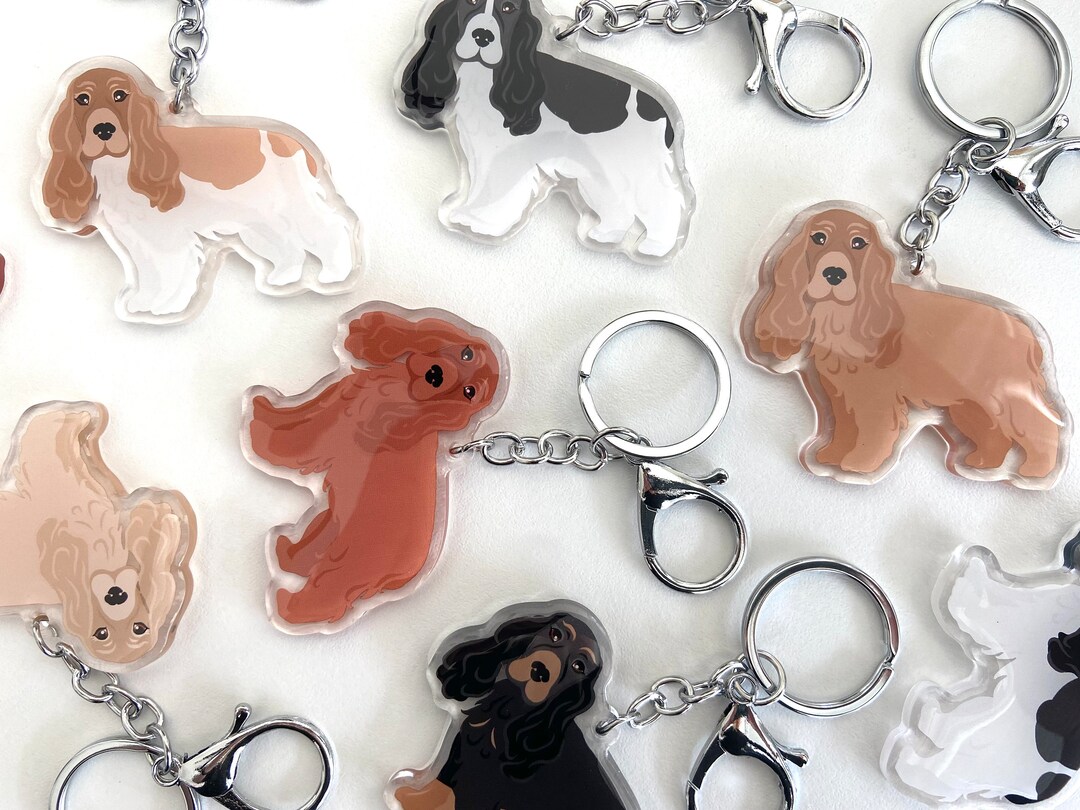 Cocker Spaniel Keychain Cute Charm Clear Plastic and Resin Silver Key ...