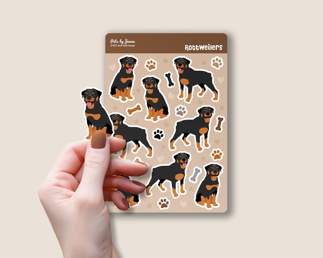 Rottweiler Sticker Sheet Glossy Vinyl Cute Rottweilers Gift Water ...