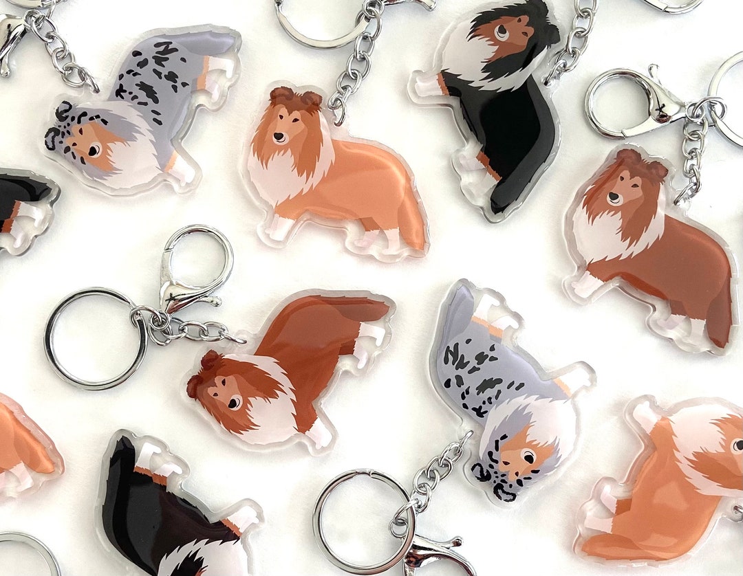 Sheltie Keychain Cute Charm Clear Plastic and Resin Silver Key Ring ...