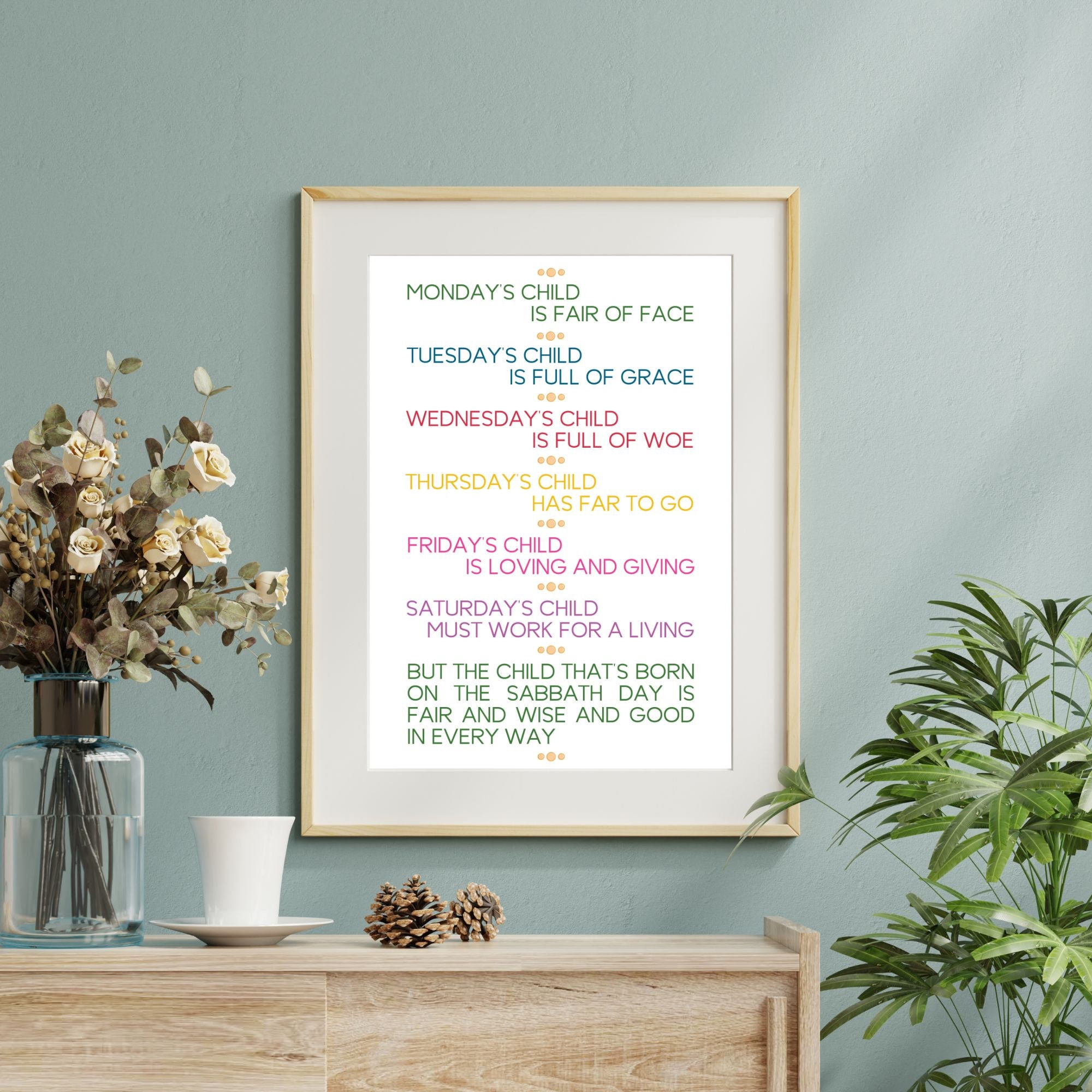 Monday's Child Poem Digital Printable Wall Art, Child's Room Print ...