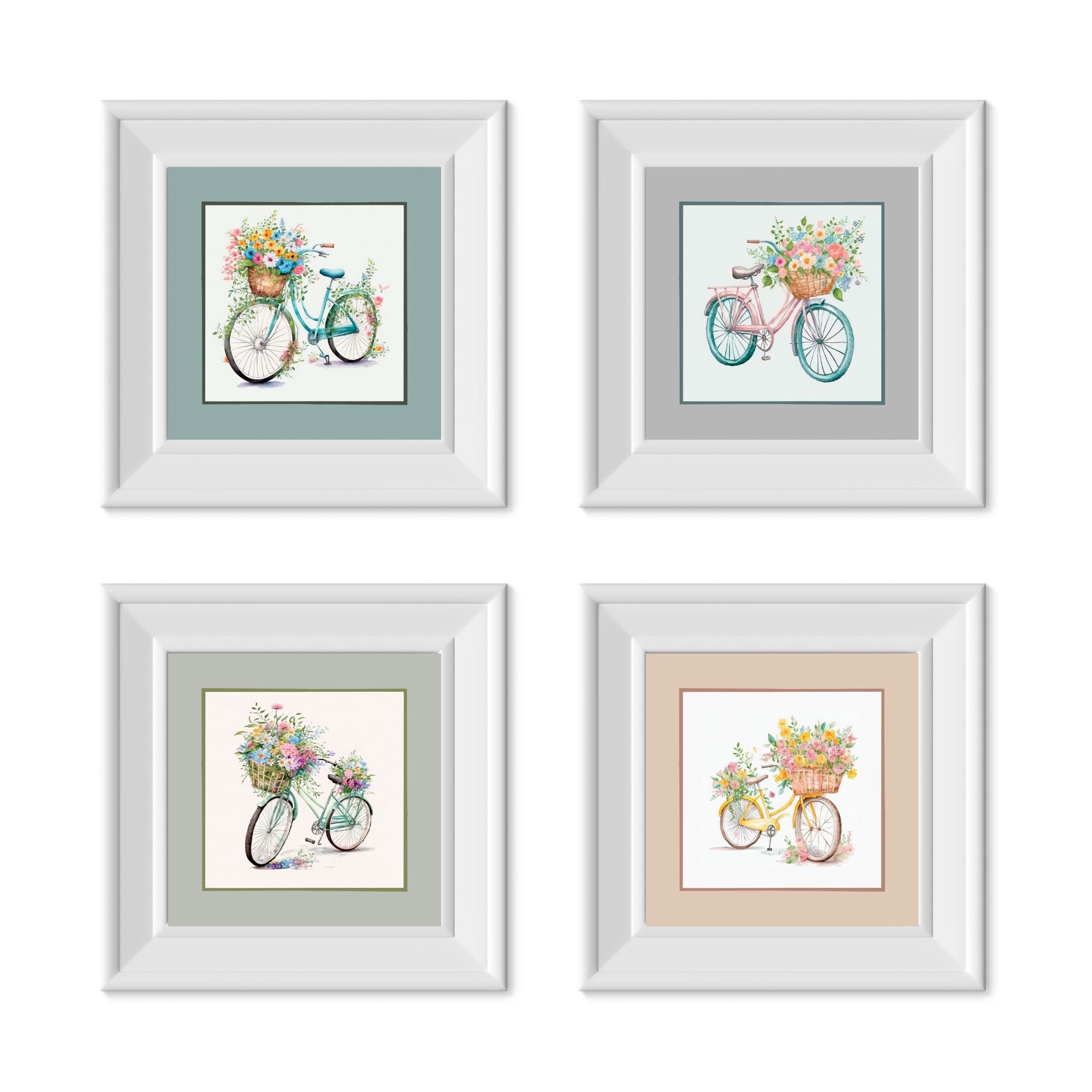 Flower Bicycles Digital Printable Wall Art, Gift Idea, Art Prints, Set ...