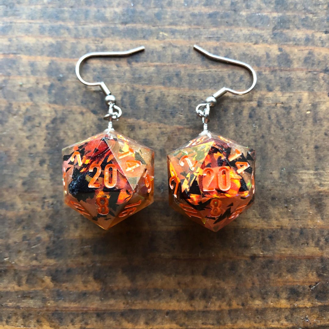 Fireball Dice Earrings: Handmade Resin Stainless Steel Jewelry - Etsy