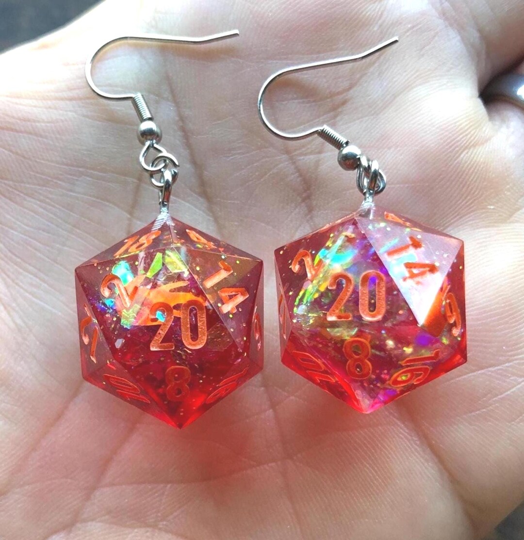 Fireball Dice Earrings - Handmade Resin Cast Earrings With Stainless ...