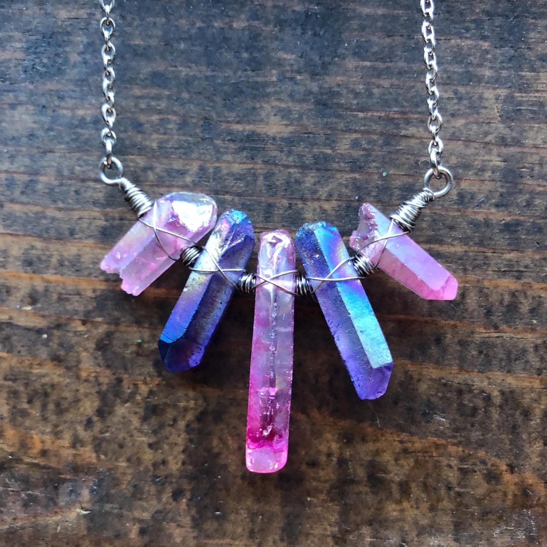Nebula Passion - Quartz Necklace - Stainless Steel Wire Wrapped - Etsy