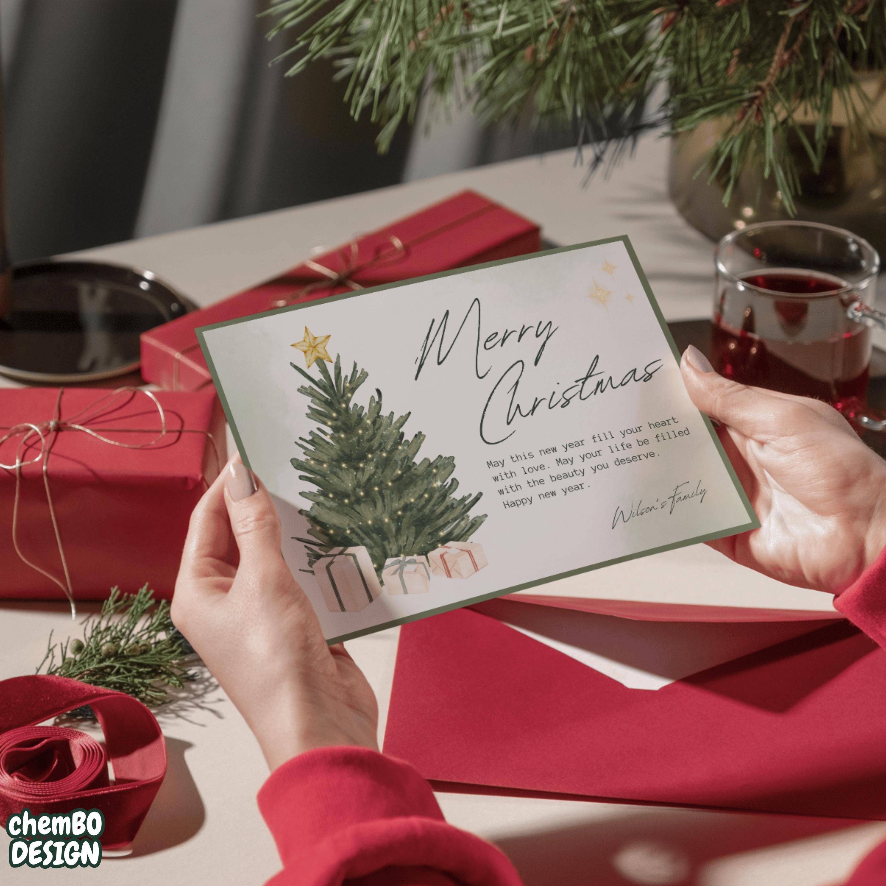 Merry Christmas Card Printable, Christmas Tree Illustration Card ...