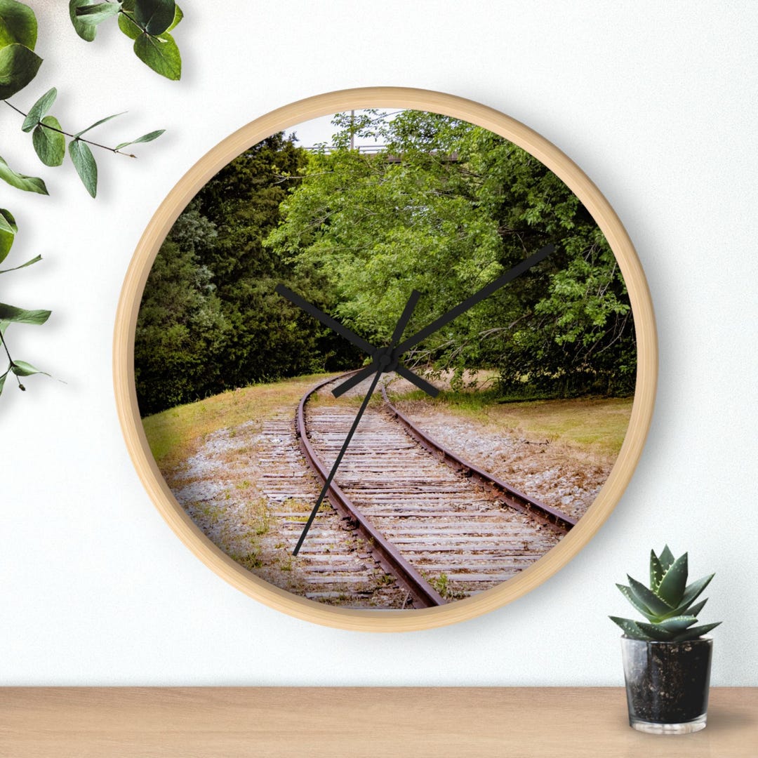 Train Track Wall Clock: Rustic Wooden Home Decor, Silent Mechanism - Etsy