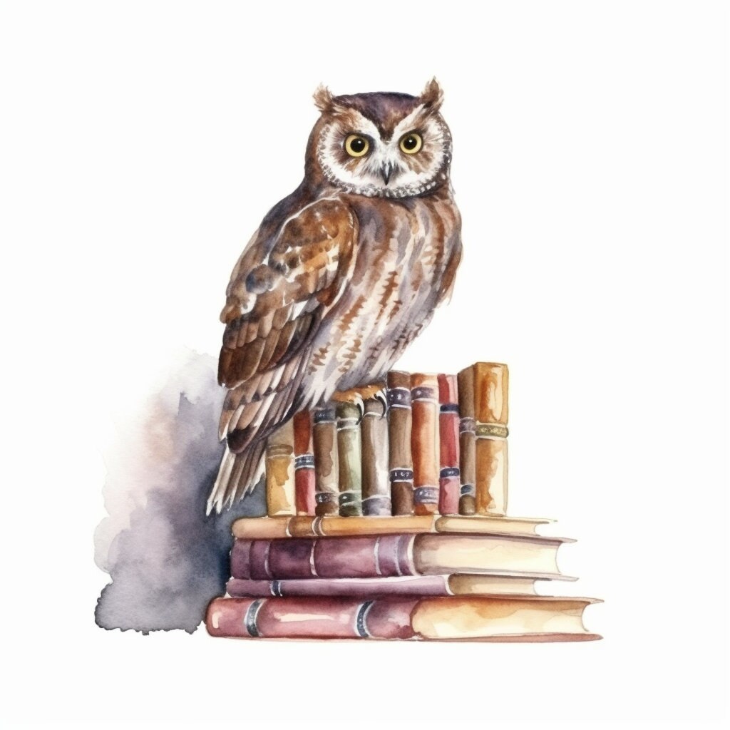 Library Owl Landscape Wall Art Cute & Colorful Indoor - Etsy