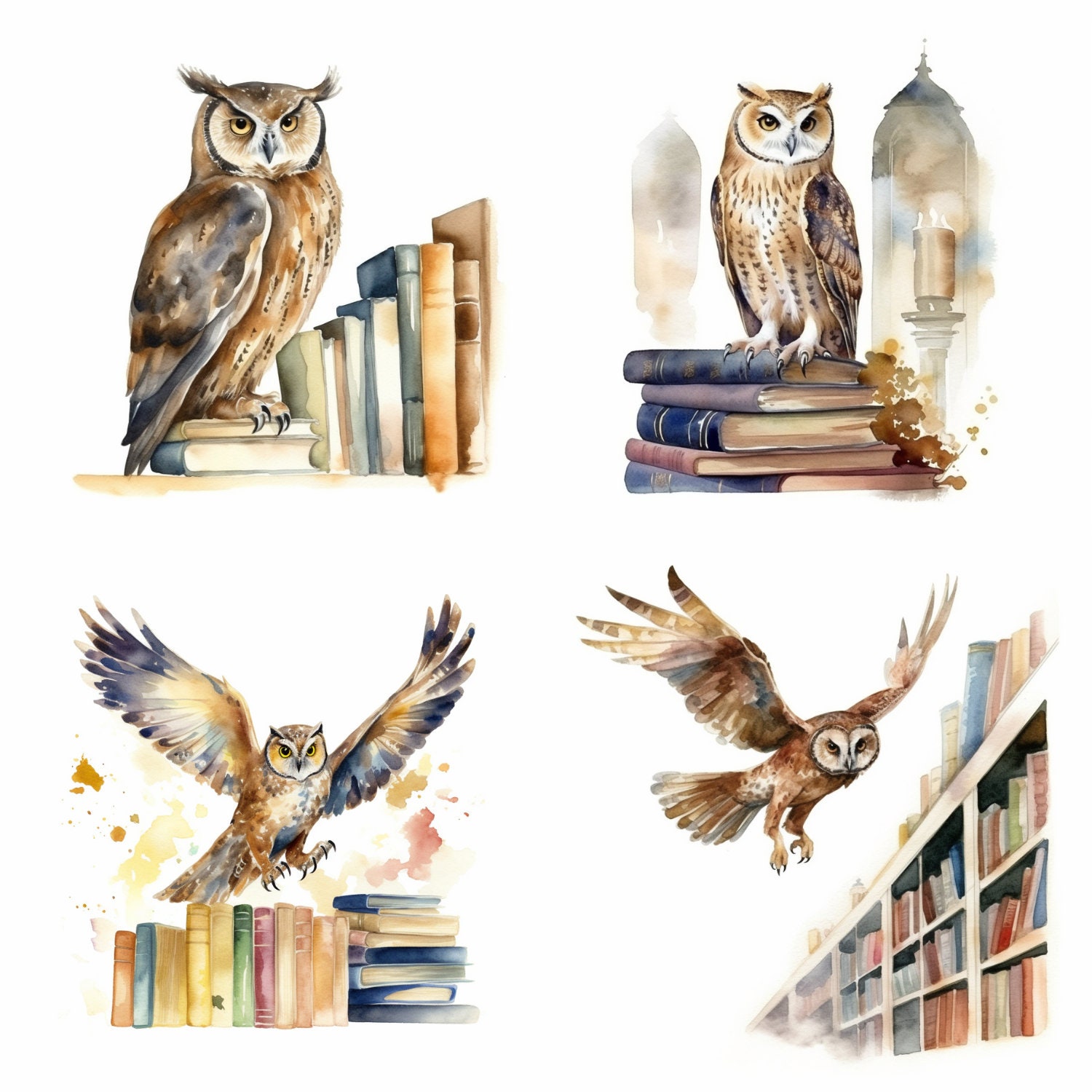 Library Owl Landscape Wall Art Cute & Colorful Indoor - Etsy